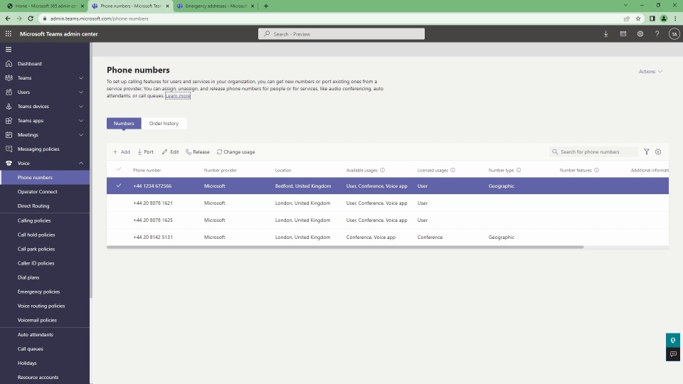Manage Phone Numbers - Calling Plans and Operator Connect