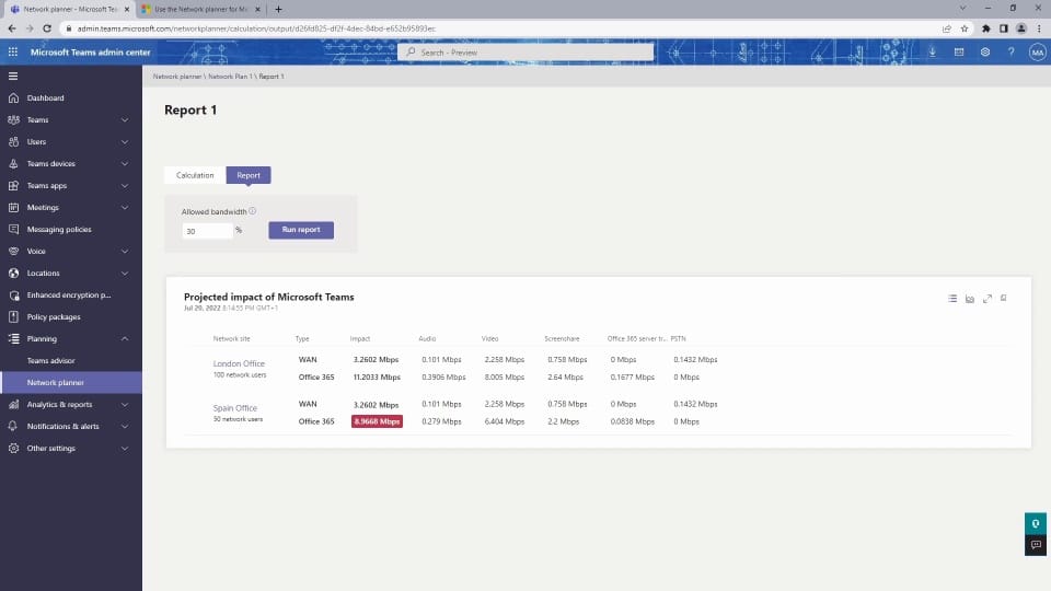 Microsoft Teams Network Planner